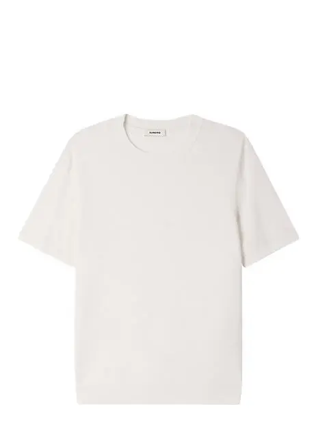 Sandro Crew Neck Cotton-silk Knitted T-shirt - Ecru