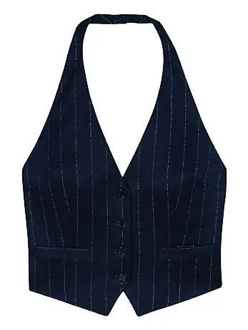 Maje Halterneck Backless Wool-blend Top - Navy