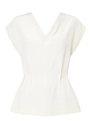 THE DROPPED COLLECTION Kimono-sleeve Double V-neck Silk Top - Ivory
