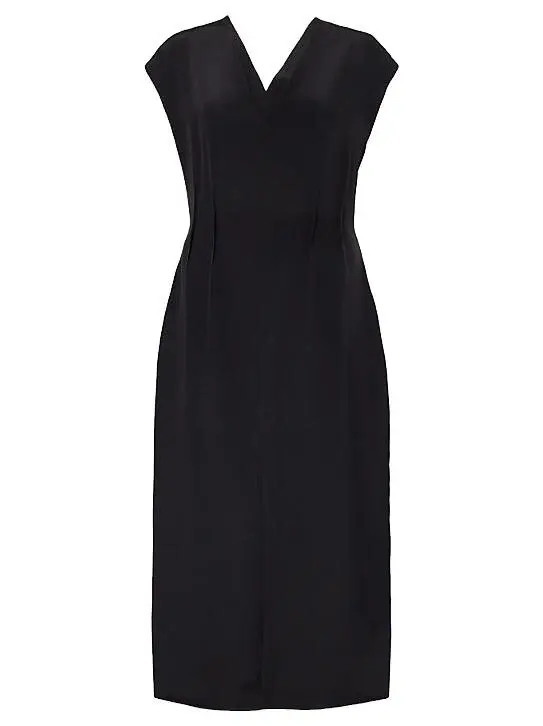 THE DROPPED COLLECTION Kimono Double V-neck Silk Midi Dress - Black
