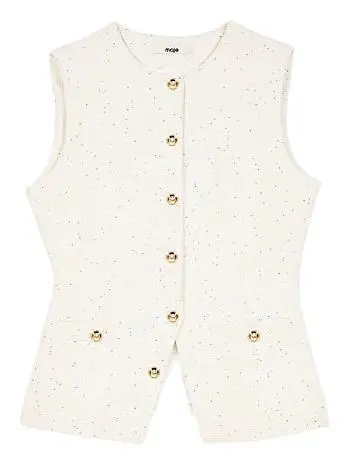 Maje Sleeveless Tweed Waistcoat - Ecru