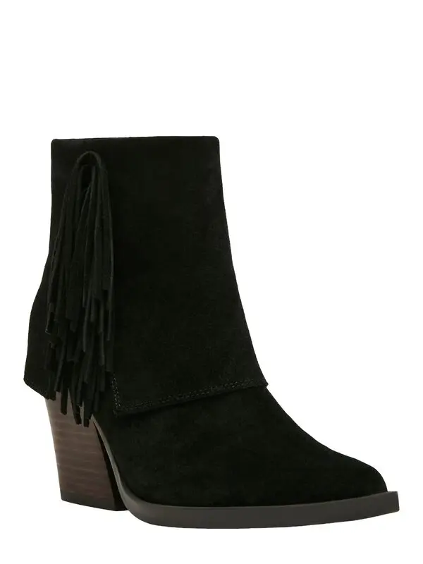 Blondo Odessa Suede Fringe Block Heel Bootie - Black Suede