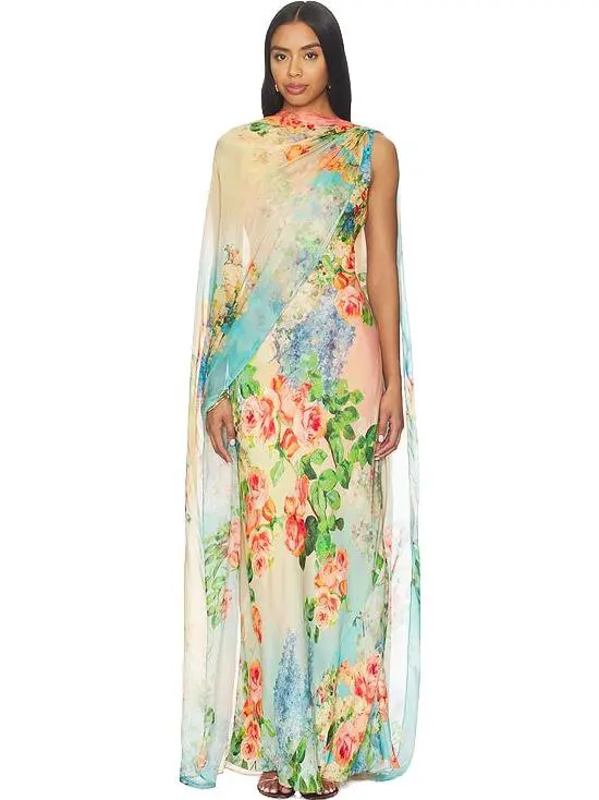 Hemant & Nandita Printed Maxi Dress With Detachable Scarf - Multi
