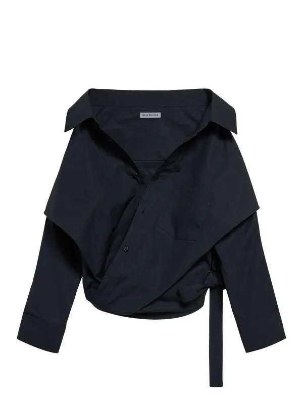 Balenciaga Off-shoulder Wrap Shirt In Cotton Poplin - Black