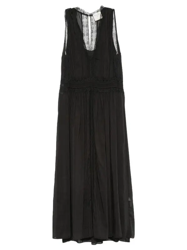 FORTE_FORTE Silk Maxi Dress With Lace Trim - Black