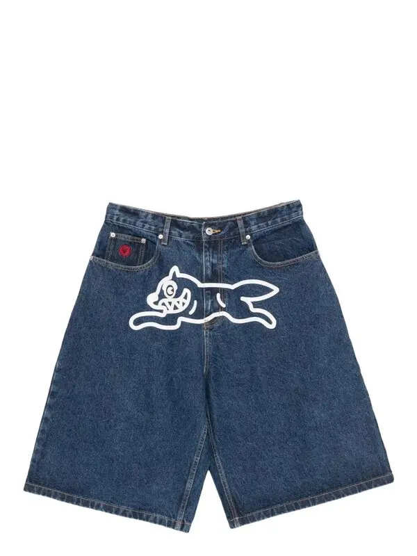 ICECREAM Denim Cargo Shorts With Graphic Applique - Blue