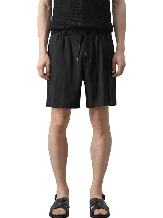 Mango Flat Front Linen Blend Drawstring Bermuda Shorts - Black