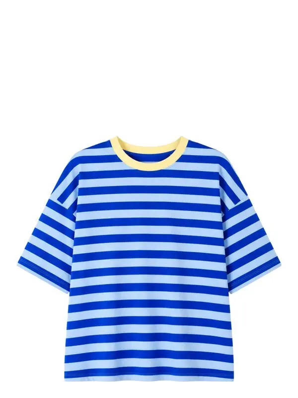 MIND TRAVELER Striped T-shirt With Contrast Collar - Blue