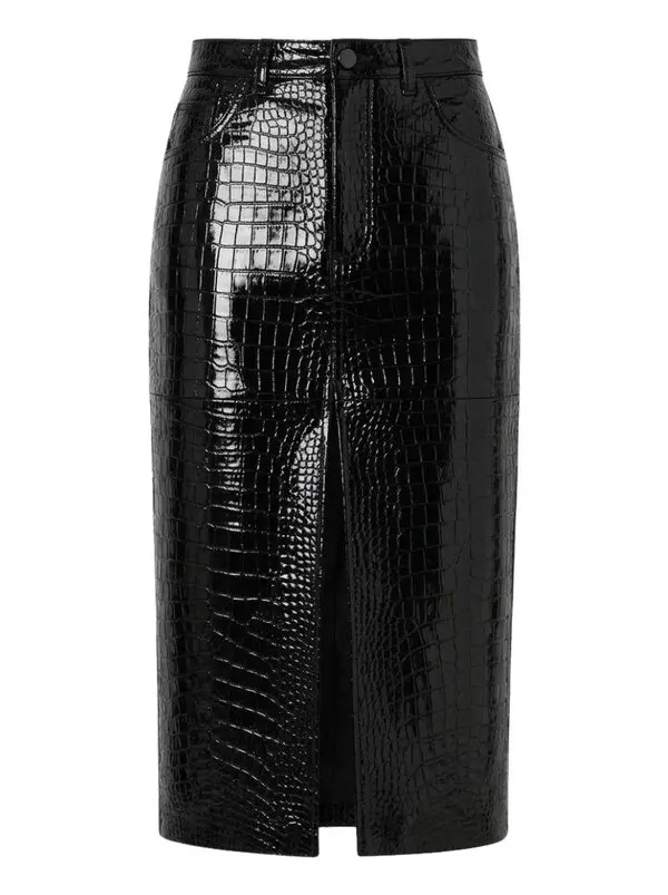 OSCARMORRIS High-rise Croc-embossed Faux Leather Midi Skirt - Black