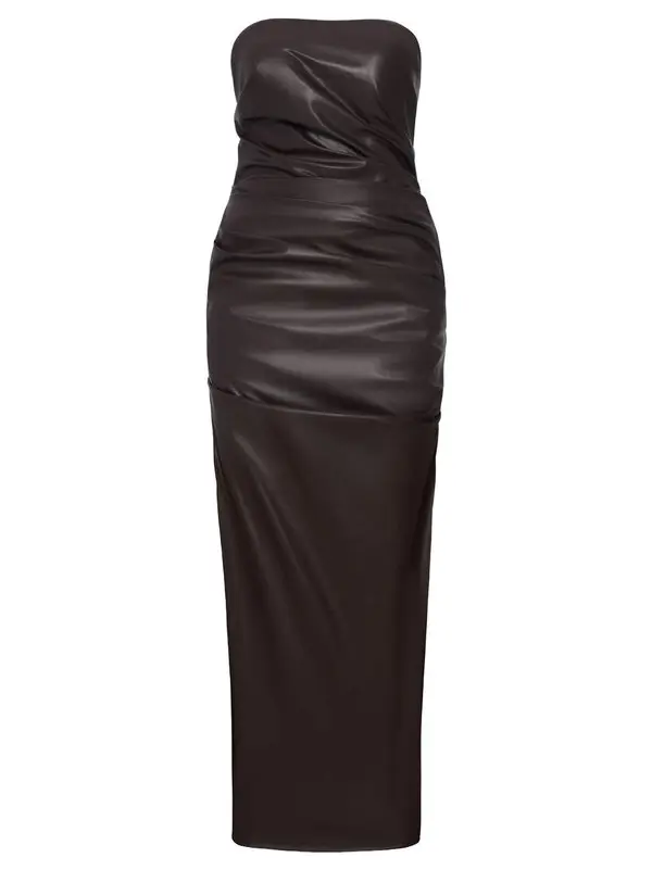 OSCARMORRIS Elle Midi Strapless Ruched Dress - Brown