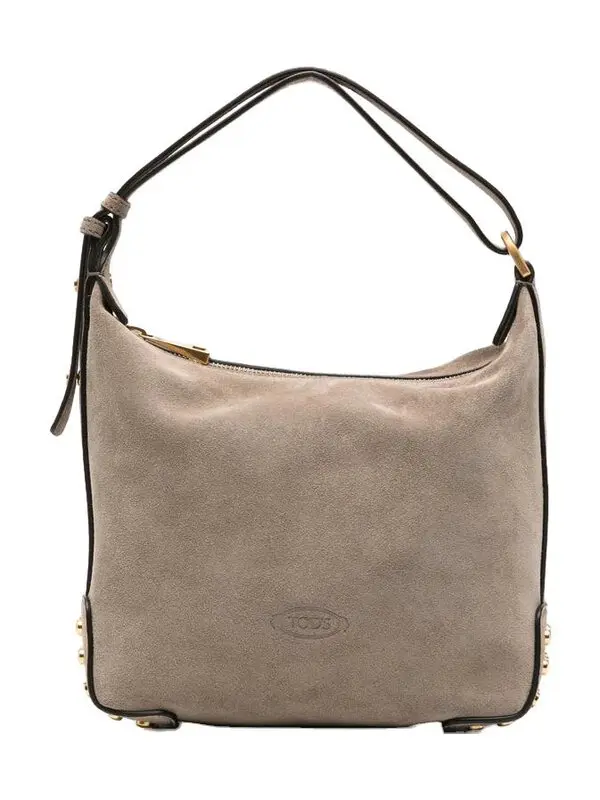 TOD'S Suede Shoulder Bag With Gommino Studs - Cream