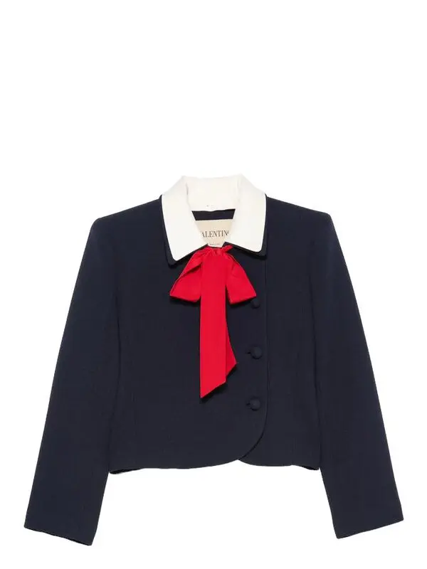 Valentino Garavani Cropped Jacket With Contrasting Collar And Bow Detail - Blue