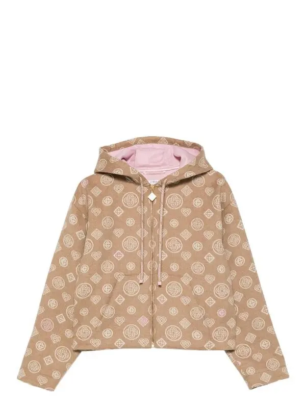 Casablanca Monogrammed Virgin Wool Zip-up Hooded Jacket - Brown