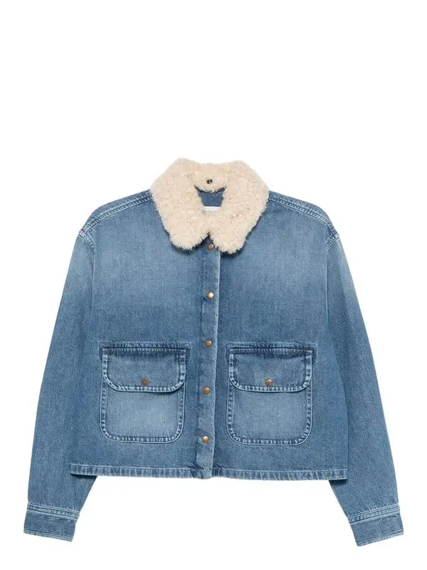 Moncler Denim Jacket With Shearling Collar - Blue