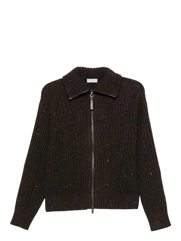 Brunello Cucinelli Embellished Zip-up Cardigan - Brown