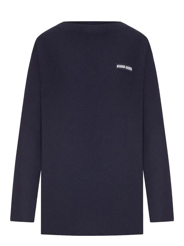 Miu Miu Ribbed-knit Sweater With Logo Patch - Blue