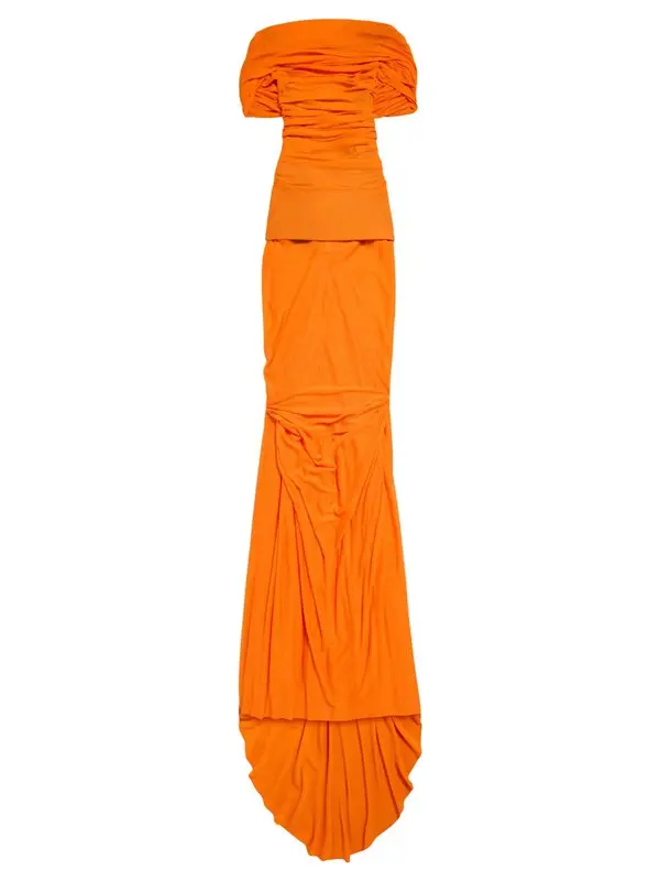 Balenciaga Sheer Gathered Open Back Maxi Dress - Orange