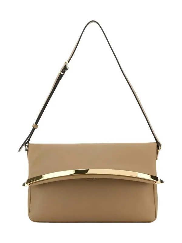 TOD'S Leather Shoulder Bag With Golden Metal Finishing - Brown