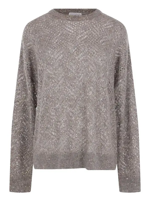Brunello Cucinelli Crew Neck Sequin Knit - Gray