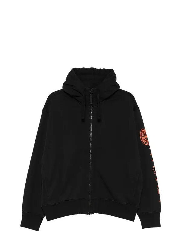 Stone Island Cotton Zip-up Sweatshirt With Vertical Print - Black
