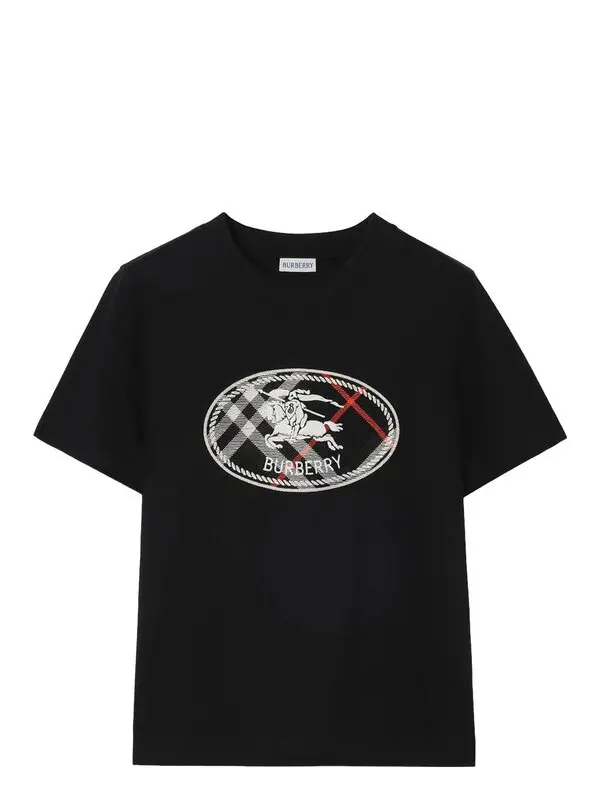 Burberry Check Knight Stamp Cotton T-shirt - Black
