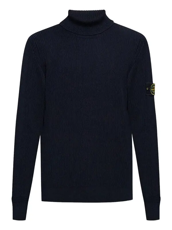 Stone Island Wool Ribbed Turtleneck Sweater - Blue