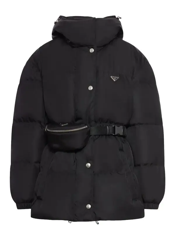 Prada Hooded Belted Puffer Jacket - Black