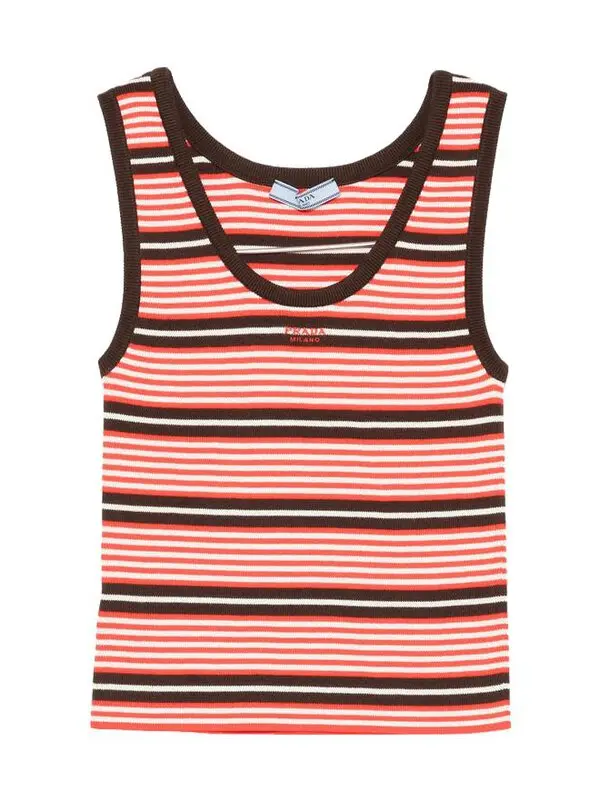 Prada Striped Round Neck Sleeveless Top - Red