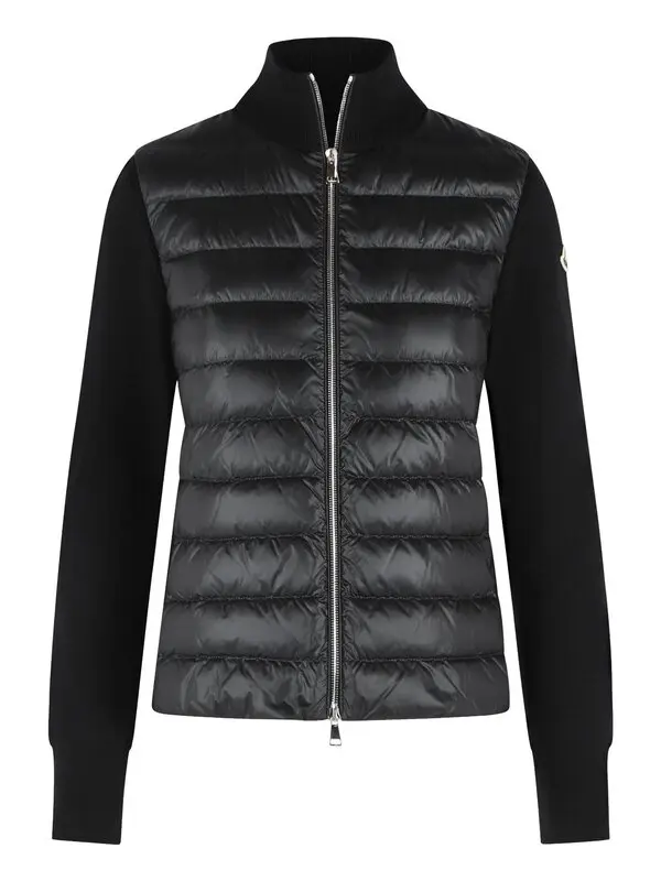 Moncler Virgin Wool Cardigan With Zip Closure - Black