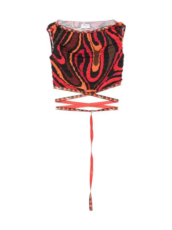 Emilio Pucci Marmo Print Seersucker Sleeveless Top - Red