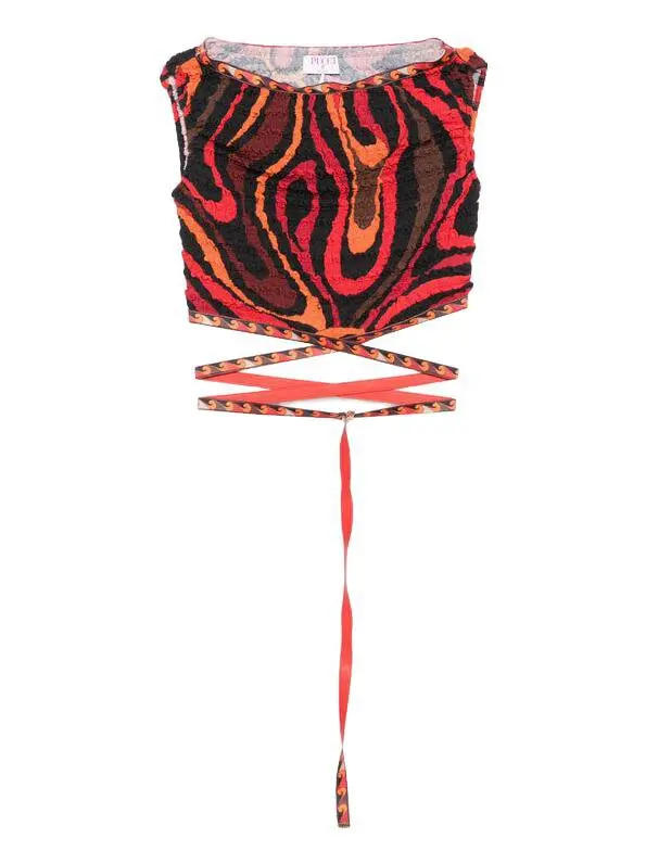 Emilio Pucci Marmo Print Seersucker Sleeveless Top - Red