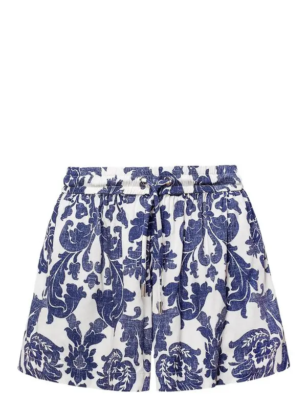 MANDRAGORA Printed Viscose Shorts With Drawstring Waist - Blue/white