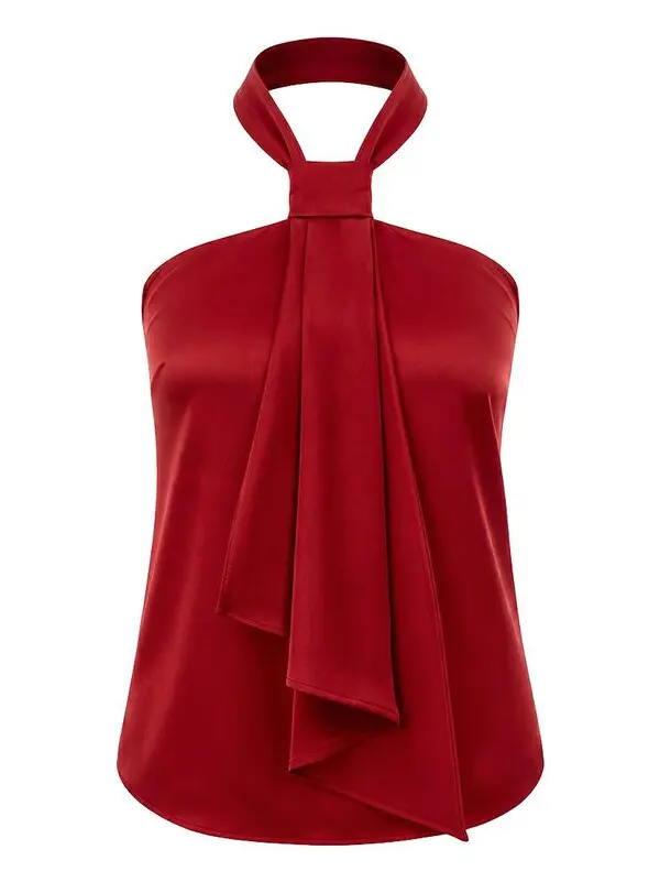 EXQUISE Brandon Knot Detailed Satin Blouse - Red