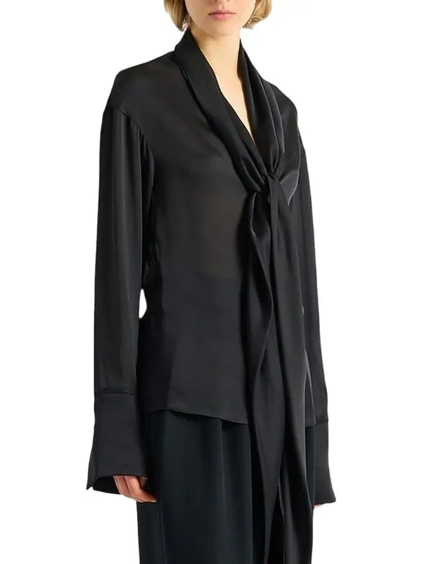 Balmain Silk Shirt With Tie Detail - Black