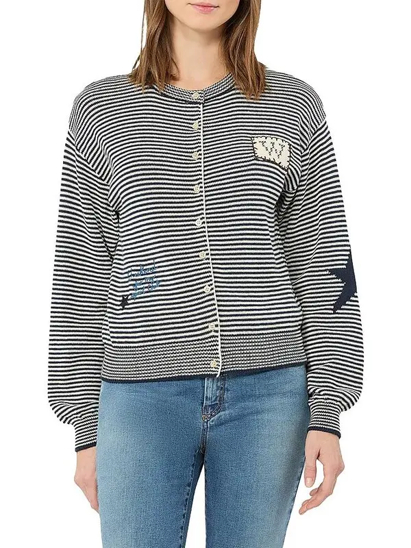 Max Mara Striped Cotton Blend Cardigan - Navy