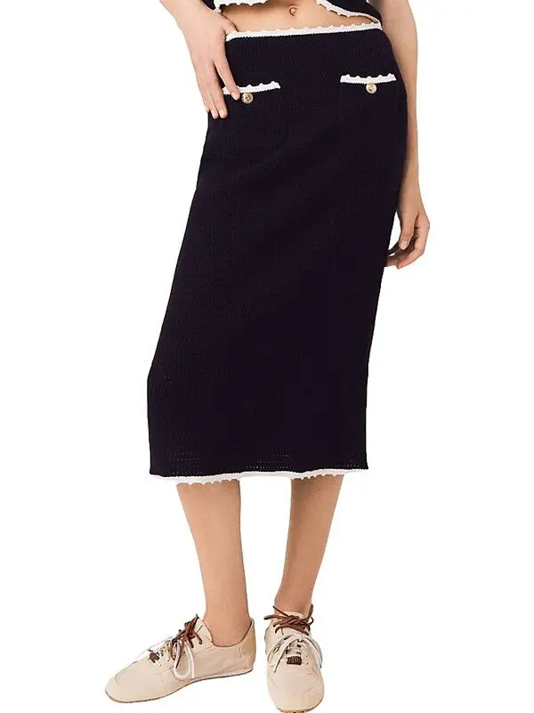 Maje Crochet Trim Midi Skirt - Navy