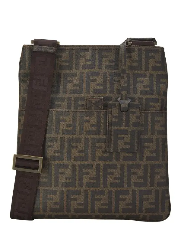 Fendi Zucca Coated Flat Messenger Bag - Brown