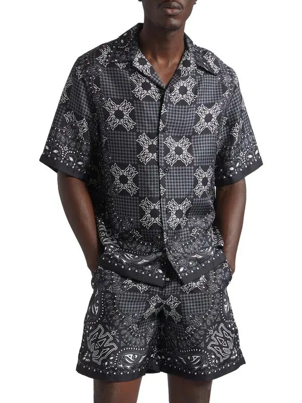 Amiri Ma Check Silk Camp Shirt - Black