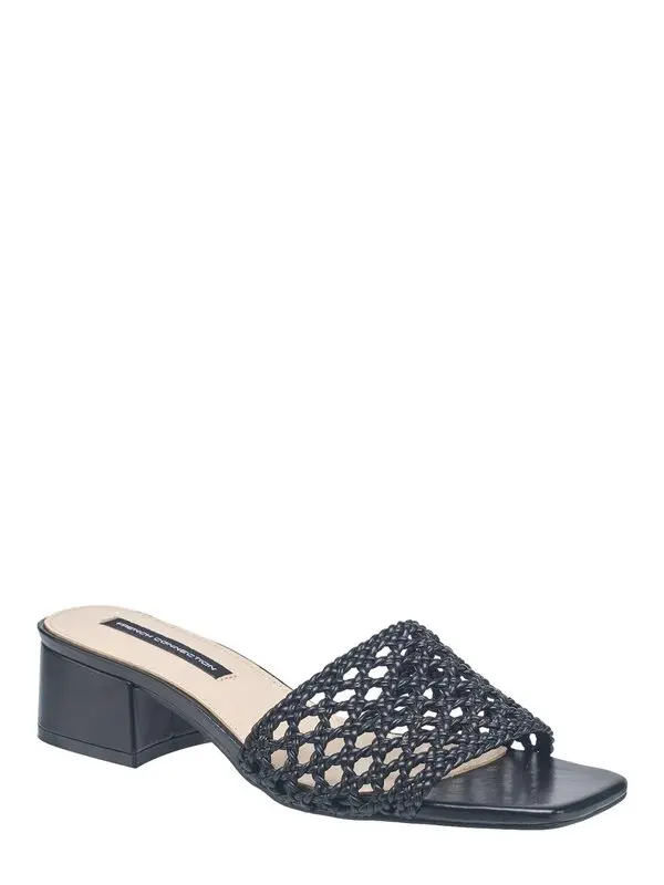 French Connection Waves Woven Mule With Block Heel - Black