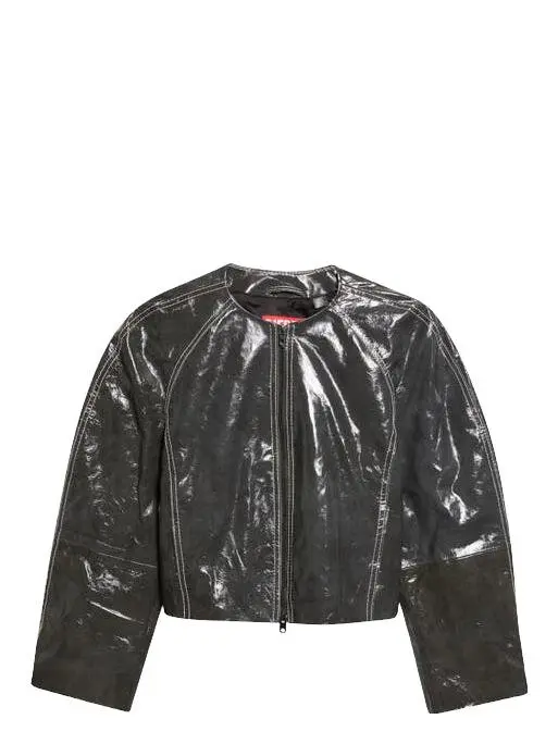 DIESEL® Cropped Patent Leather Jacket With Cocoon Sleeves - Grey