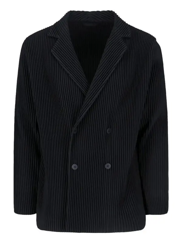 Issey Miyake Pleated Double-breasted Blazer - Black