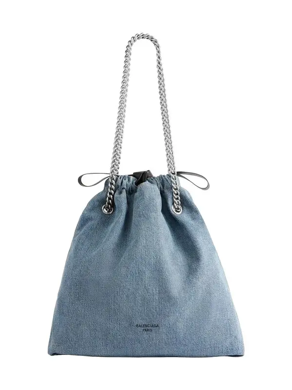 Balenciaga Denim Tote Bag With Chain Detail - Blue