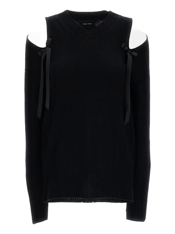 Simone Rocha Black Cashmere V-neck Jumper With Bow Detail - Multicolor