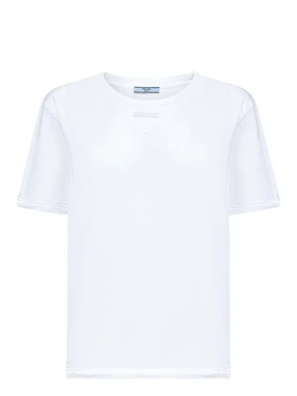 Prada White Cotton Jersey Logo T-shirt - Multicolor