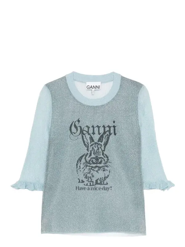 GANNI Bunny Crewneck Top With Metallic Threading - Multicolor