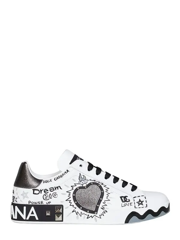 Dolce & Gabbana Hand-painted Leather Portofino Low-top Sneakers - Multicolor