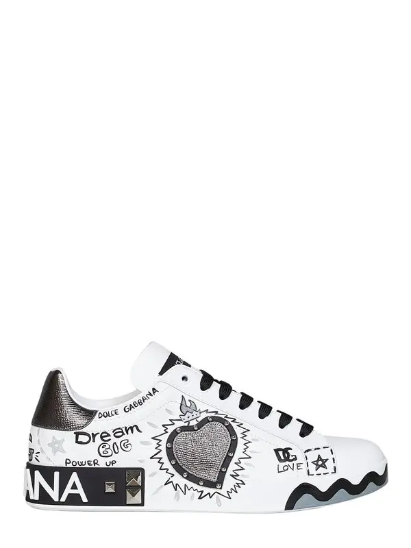 Dolce & Gabbana Hand-painted Leather Portofino Low-top Sneakers - Multicolor