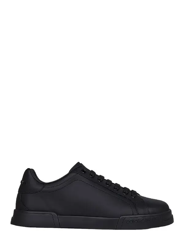 Dolce & Gabbana Black Calf Leather Portofino Sneakers - Multicolor