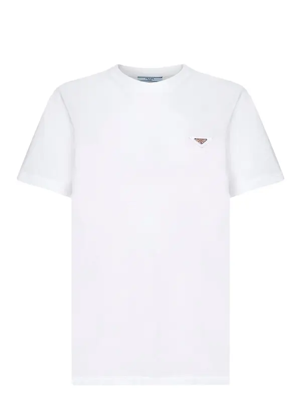 Prada White Jersey T-shirt With Enamelled Logo - Multicolor