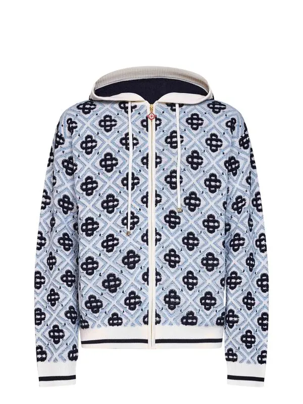 Casablanca White And Black Wool Cc Monogram Zip-up Hoodie - Multicolor